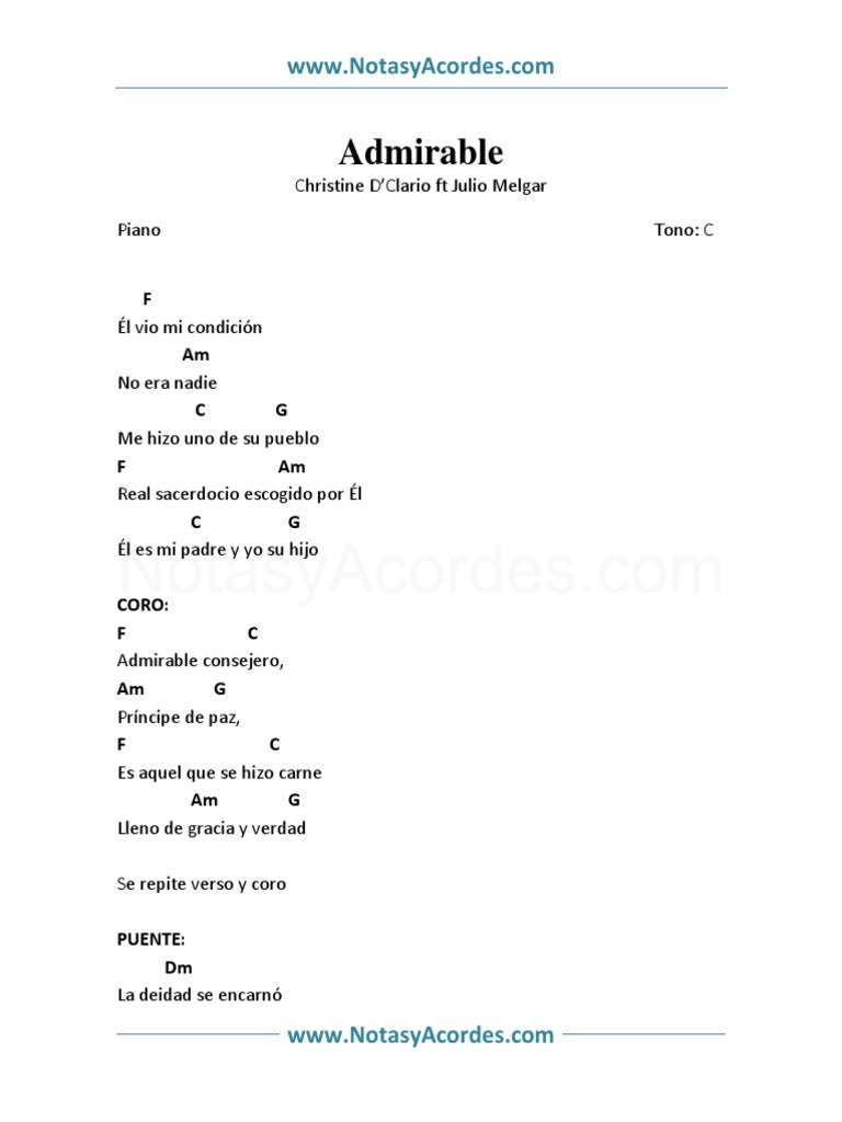 Letras y acordes de "Admirable" | PDF