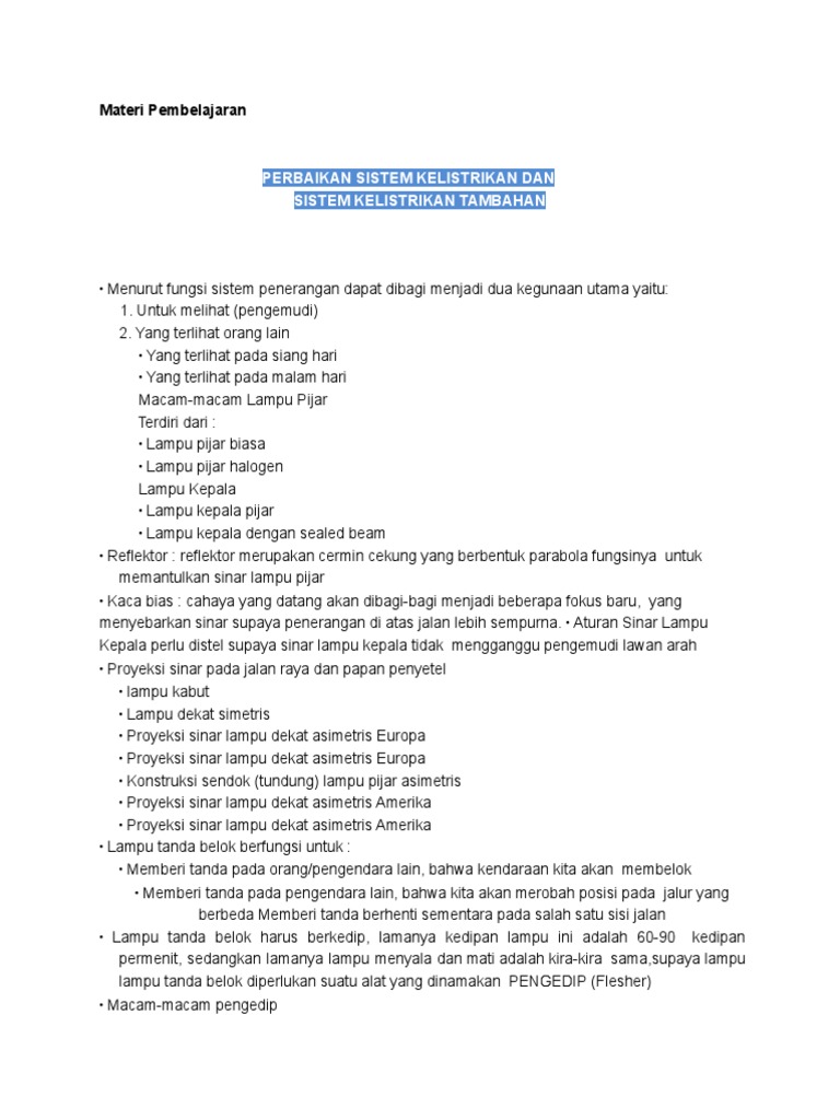 Materi 12. Kerusakan - Sistem - Kelistrikan | PDF