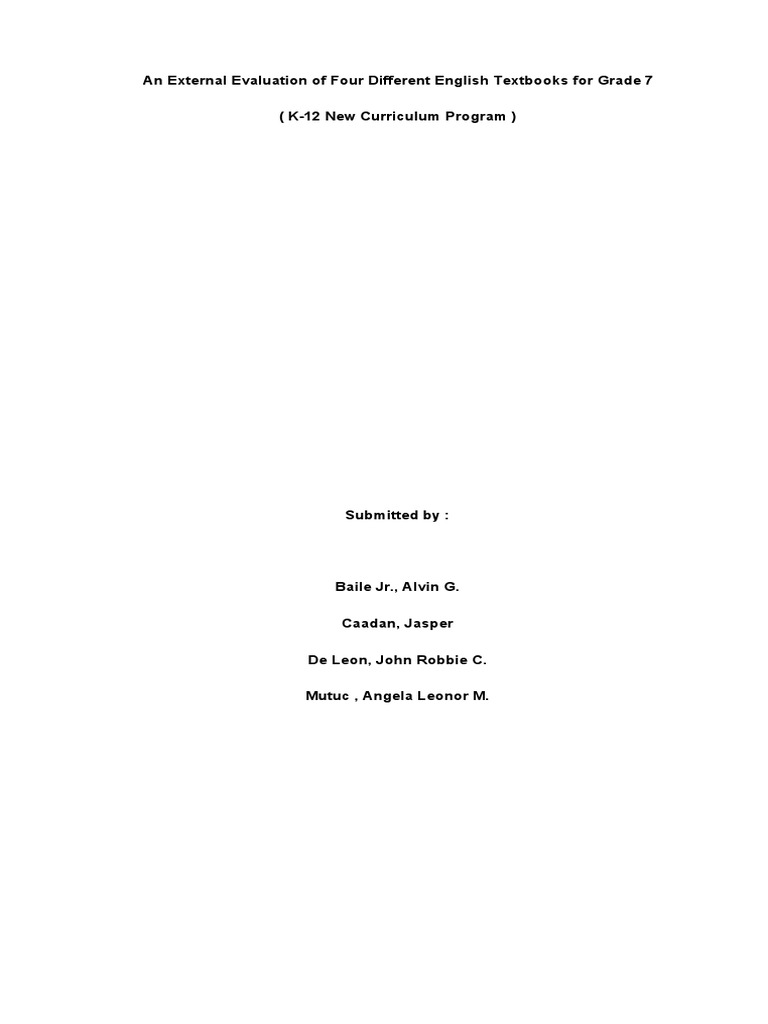 An External Evaluation of Four Different English Textbooks For Grade 7 ...