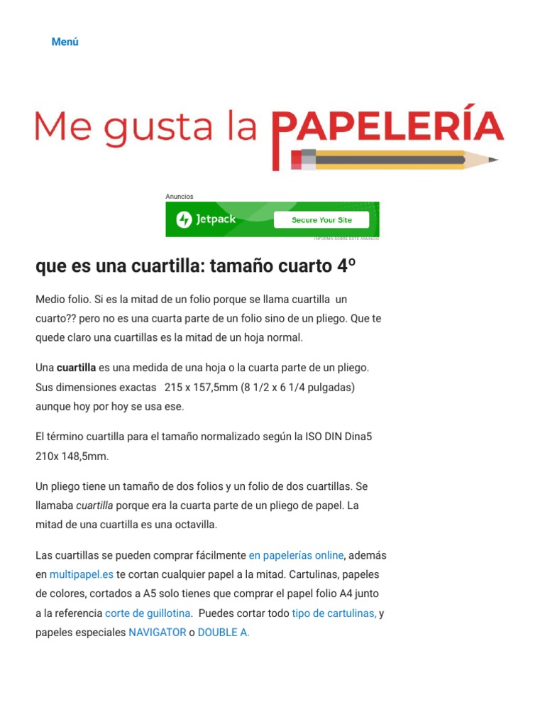 Que Es Una Cuartilla - Tamaño Cuarto 4º - Me Gusta La Papeleria | PDF ...