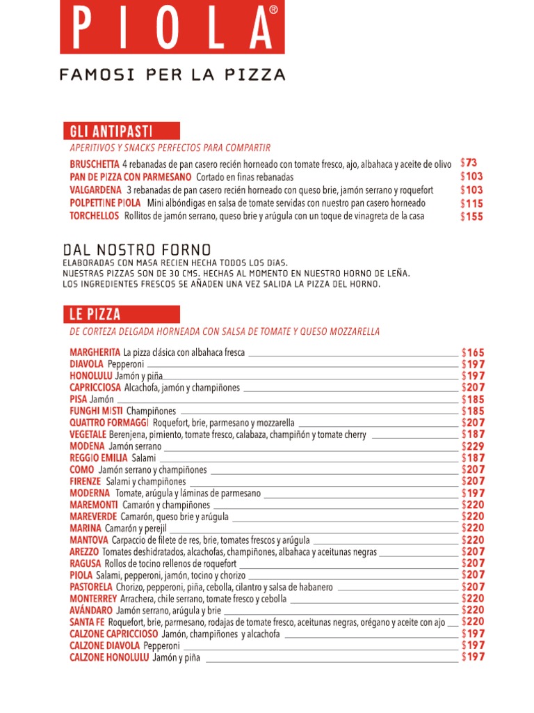 PIOLA Santa Fe Menu | PDF | Destilación | Bebidas Destiladas