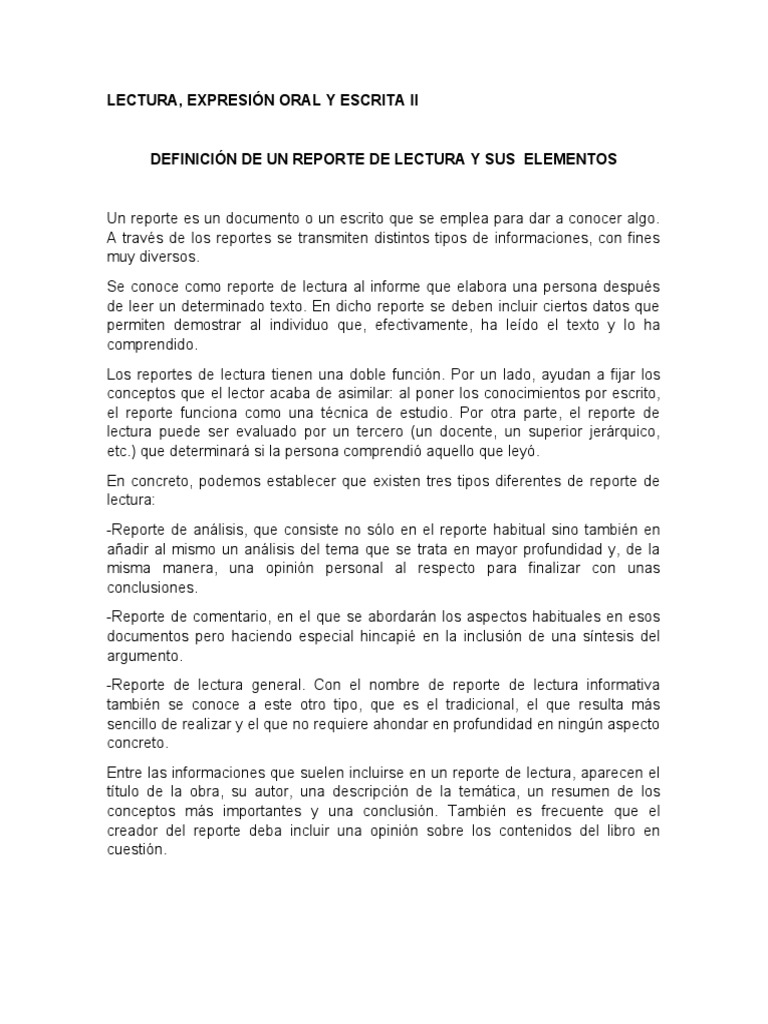 Definición de Un Reporte de Lectura y Sus Elementos | PDF | Cognición ...