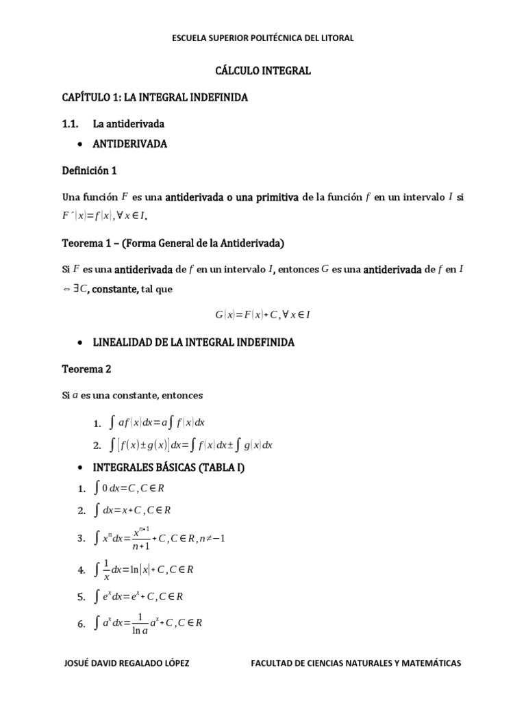 CÁLCULO INTEGRAL - Apuntes | PDF | Integral | Relaciones matematicas