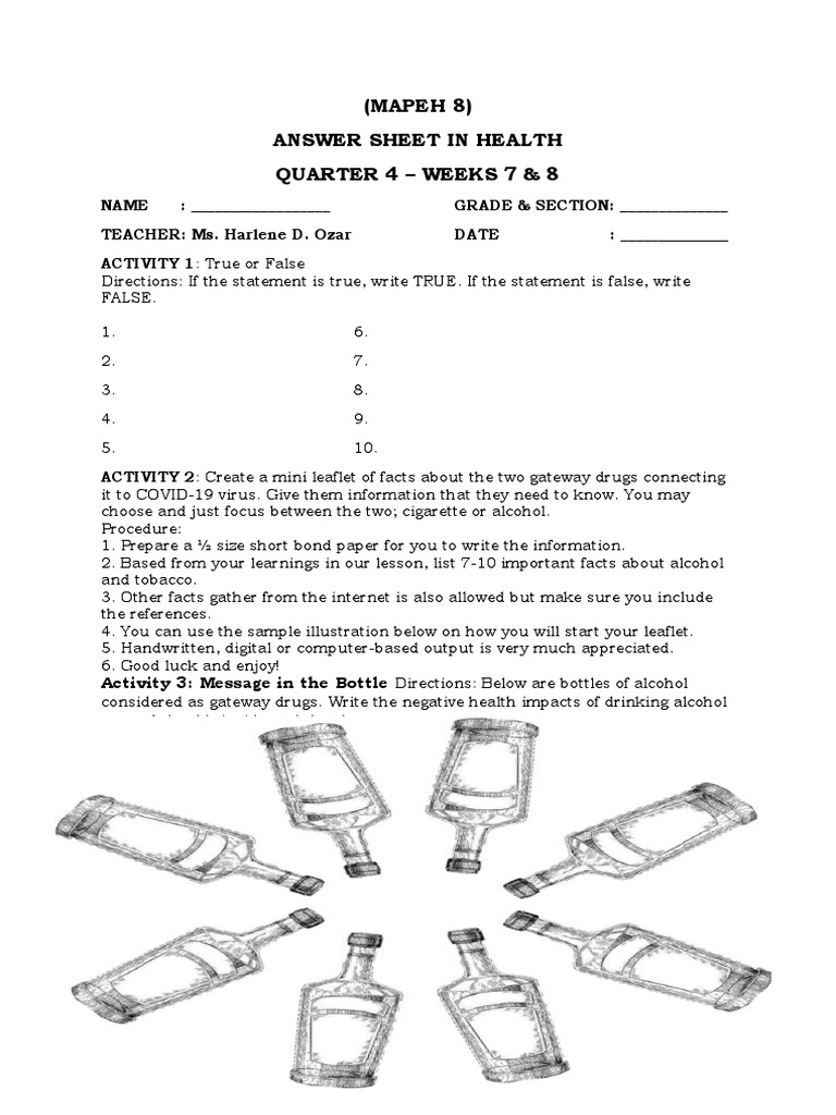 (MAPEH 8) Answer Sheet in Health Quarter 4 - Weeks 7 & 8 | PDF | Health ...