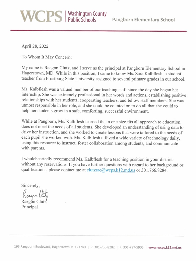 Principal Recommendation Letter | PDF