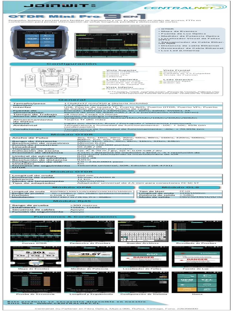 Mini OTDR Joinwit 1310-1550 22-24DB | PDF | USB | Electrónica