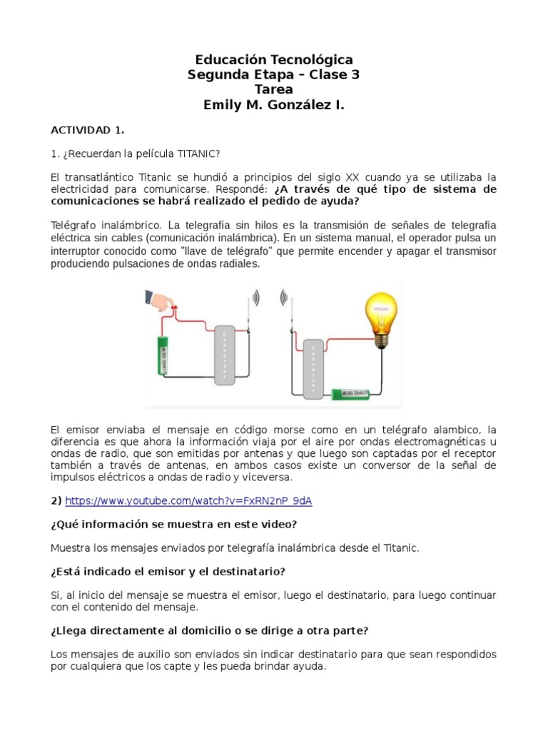 Educ Tecnol Etapa 2 Clase 3 Tarea Emily GI | PDF | Radio | Telegrafía