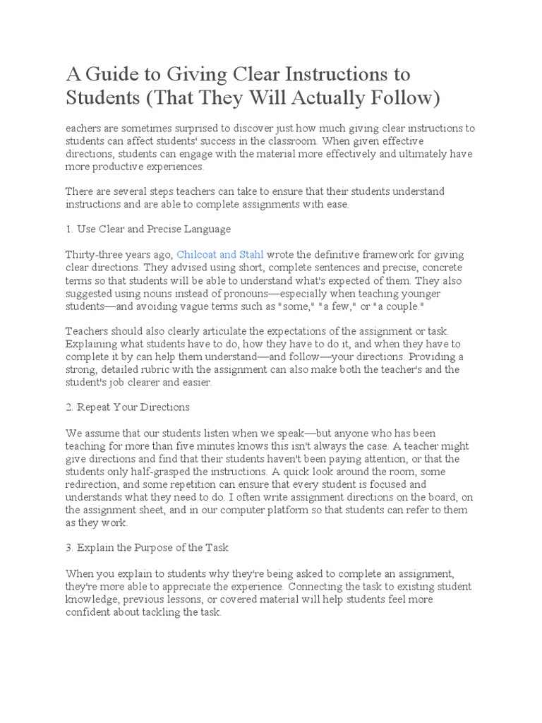 A Guide To Giving Clear Instructions To Students | PDF | Teachers ...