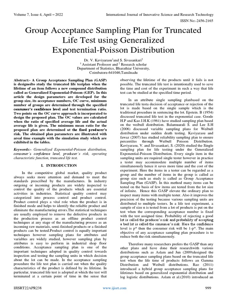 Group Acceptance Sampling Plan For Truncated Life Test Using ...