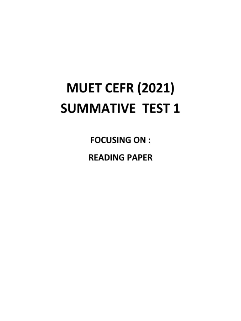 Muet Cefr 2021 Reading Paper Summative 1 Covering Part 1-5 | PDF ...