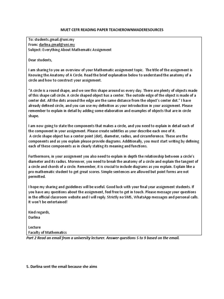 Muet Cefr Reading Paper Part 2 and Part 3 Worksheets | PDF | Circle ...