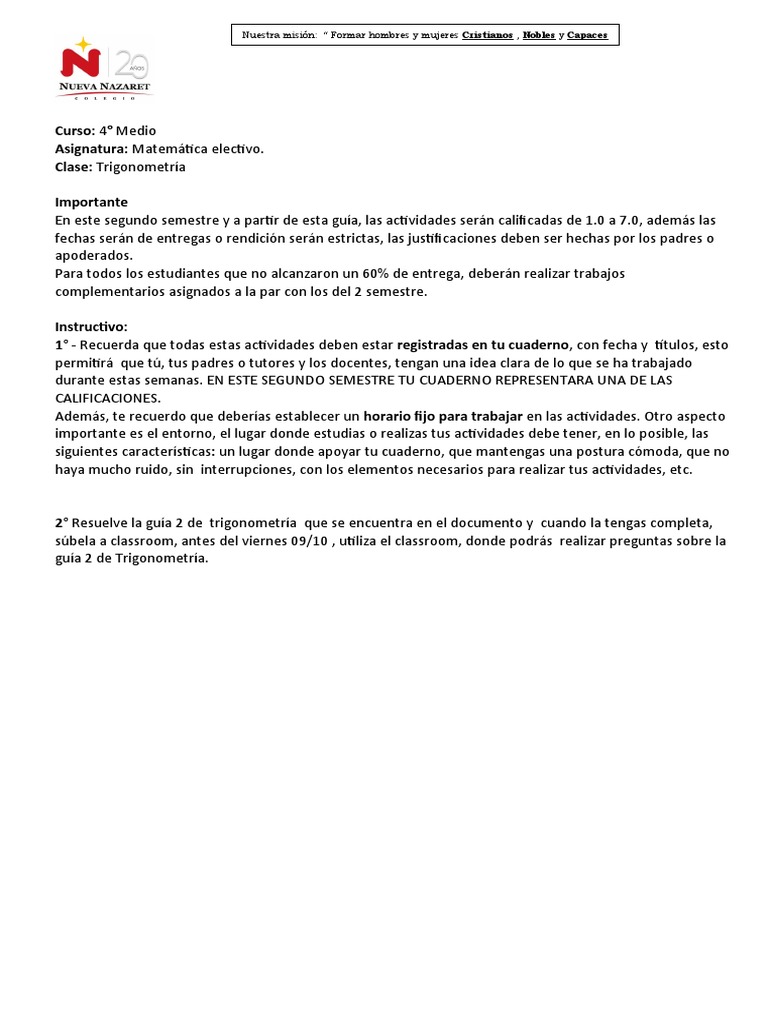 4° Medio Procesos Infinitos Guia 9 | PDF | Seno | Matemáticas