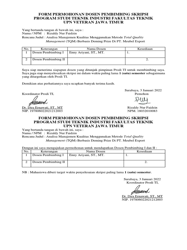 FORM PERMOHONAN DOSEN PEMBIMBING SKRIPSI New-1 | PDF