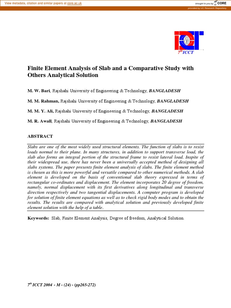 Finite Element Analysis of Slab and A Comparative Study With Others Analytical Solution ...