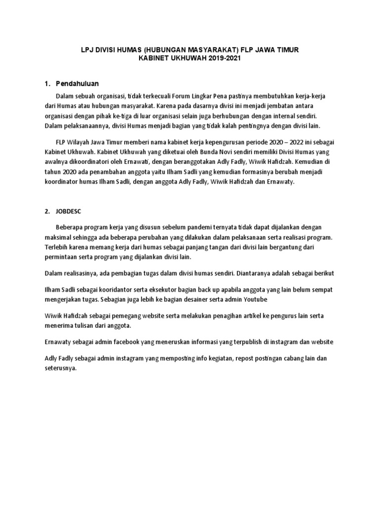 LPJ Divisi Humas (2019-2021) | PDF