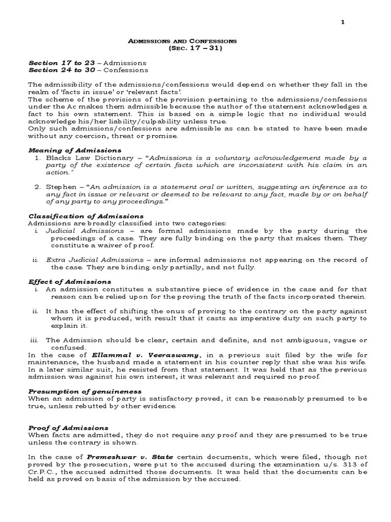 Admissions and Confessions | PDF | Confession (Law) | Evidence (Law)