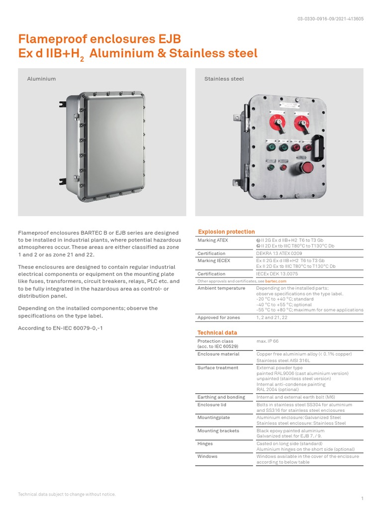 Flameproof Enclosures EJB Ex D Iib+H Aluminium & Stainless Steel | PDF ...