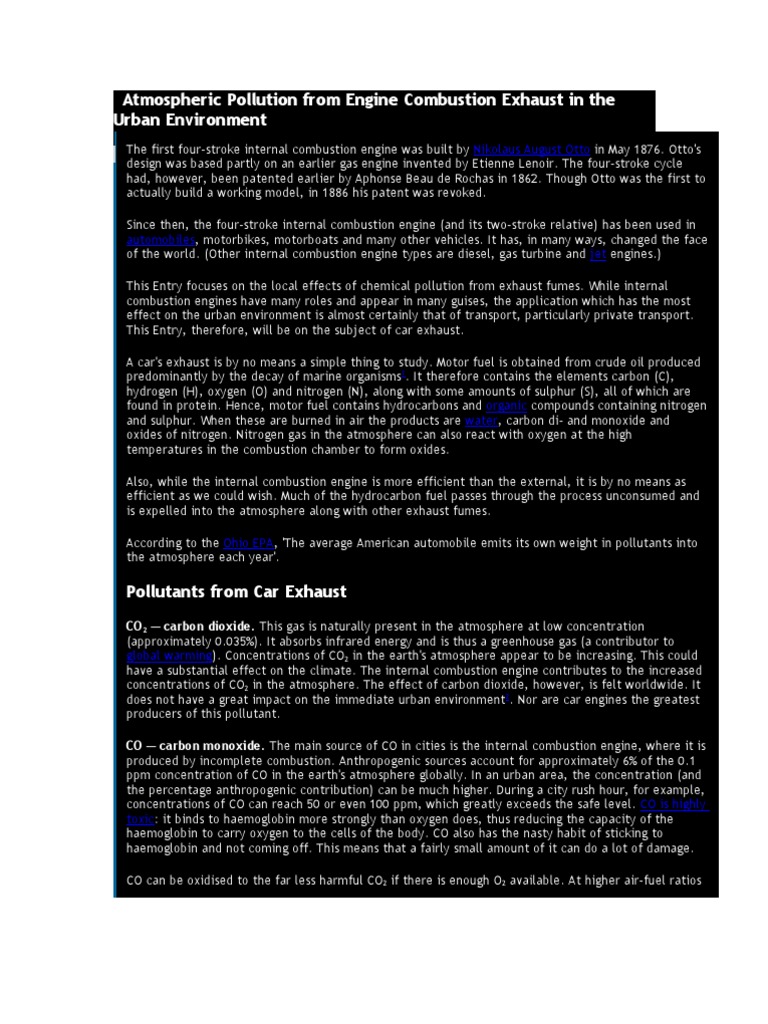 Atmospheric Pollution From The Internal Combustion Engine in The Urban ...