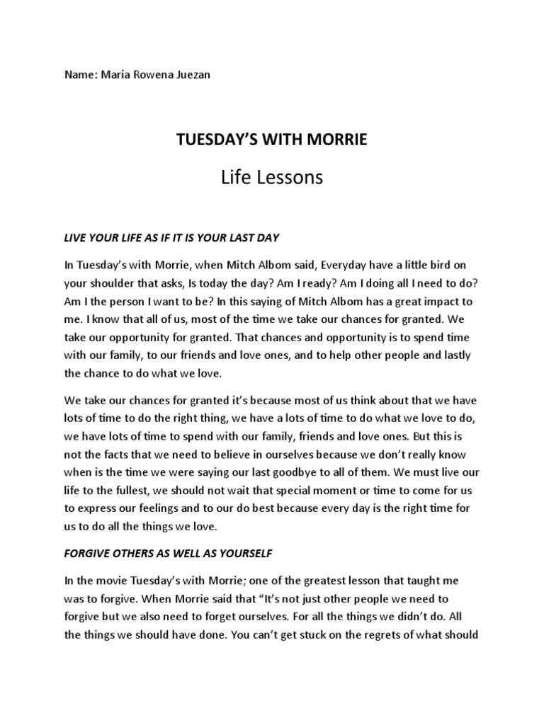 Life Lessons Tuesday's With Morrie | PDF | Forgiveness