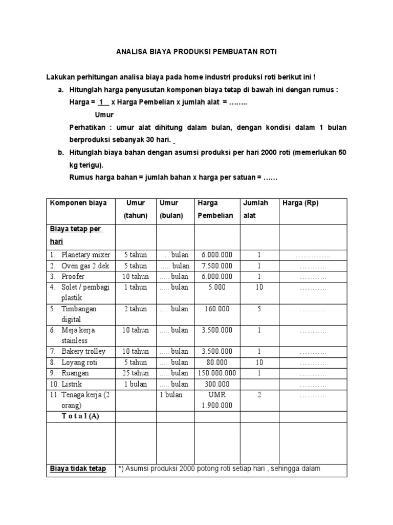 Analisa Biaya Produksi Pembuatan Roti | PDF