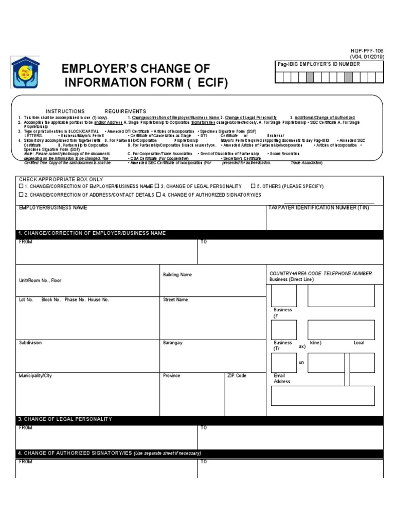 Employer'S Change of Information Form (Ecif) : Instructions ...