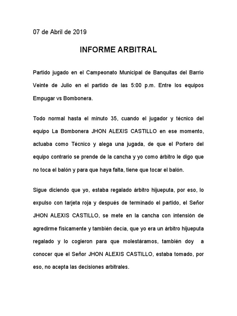 Informe de Arbitro | PDF