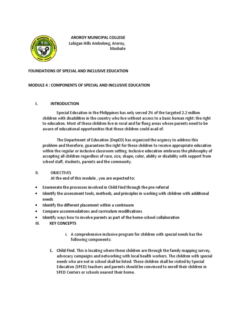 Foundation of Special Education Inclusive Education Module 4 | PDF ...