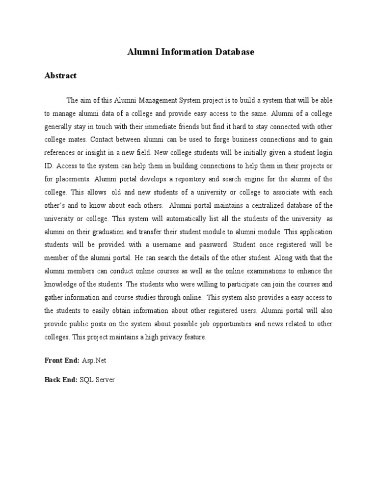 Alumni Information Database: Back End: SQL Server | PDF