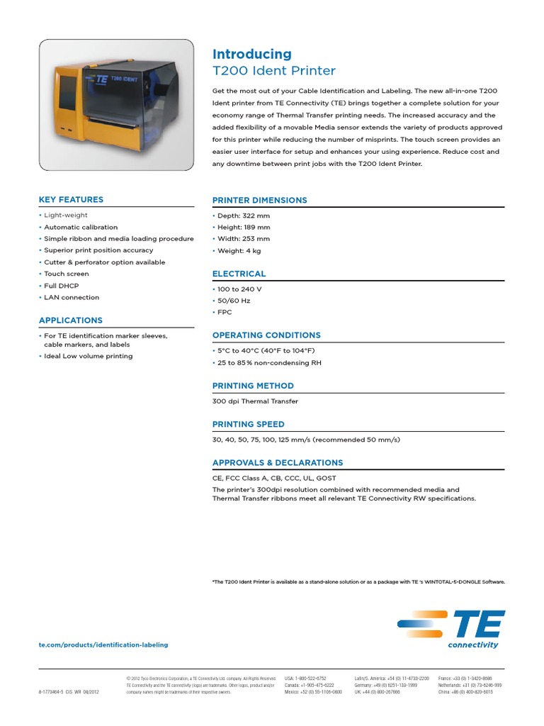 T200 Ident Printer - TE | PDF | Printer (Computing) | Usb