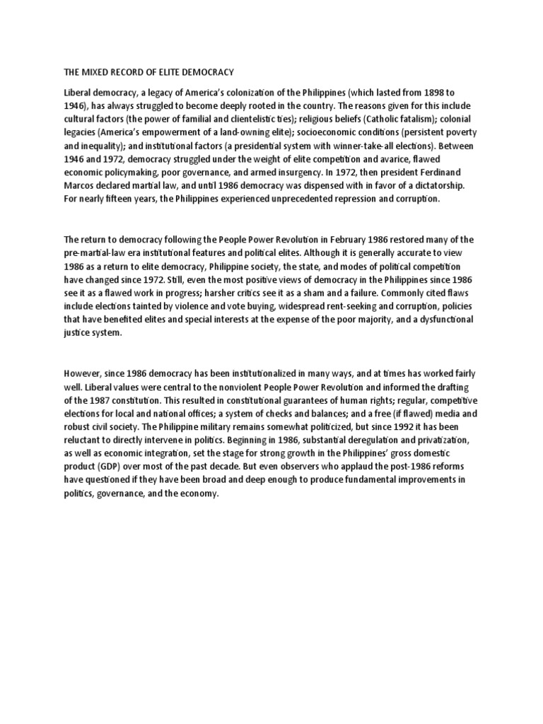 The Mixed Record of Elite Democracy | PDF | Political Ideologies ...