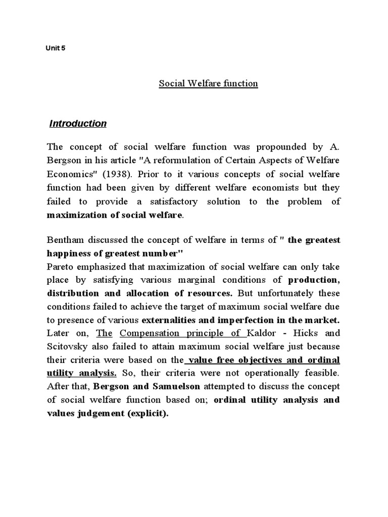 Maximization of Social Welfare.: Unit 5 | PDF | Welfare Economics | Utility