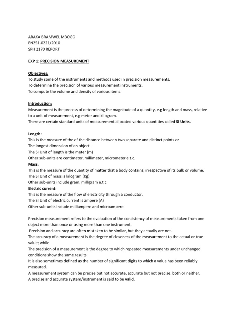 Physics Precision Measurement Report | PDF | Accuracy And Precision ...