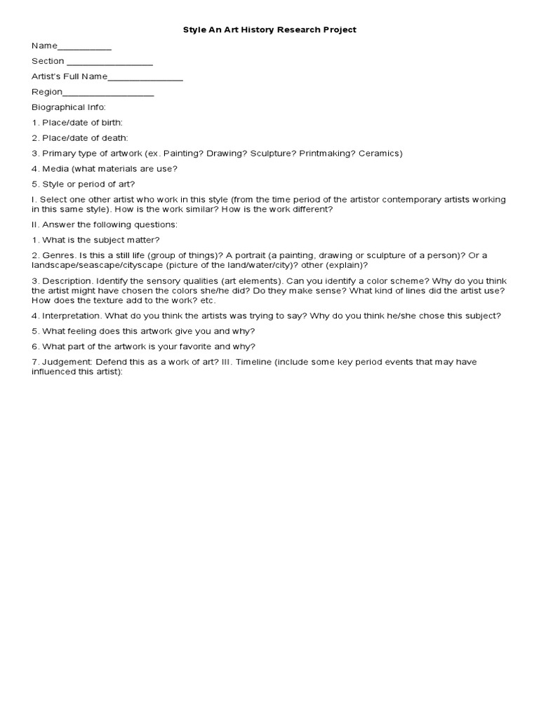 Art History Research Project Guide | PDF