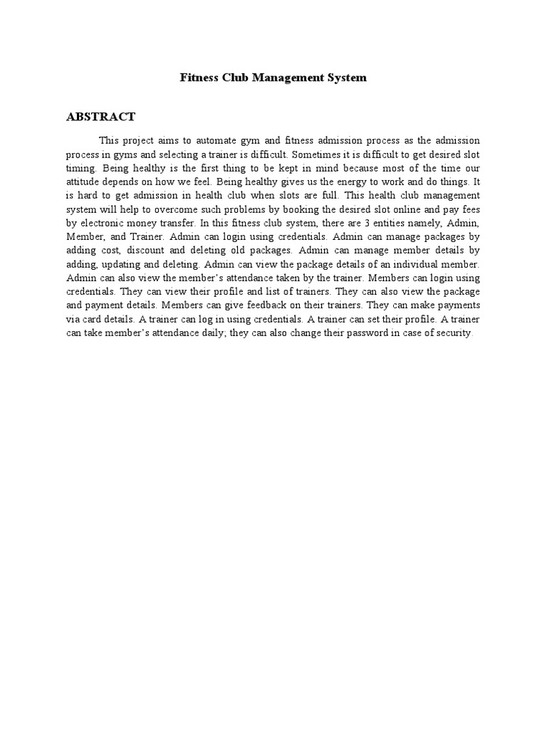 Fitness Club Management System | PDF