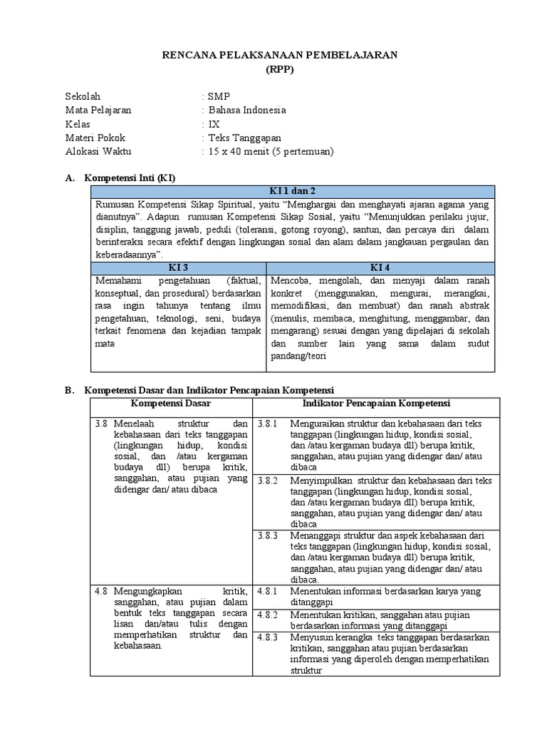 IX - 3.8-4.8 - Tanggapan RPP - Fajar Irawati | PDF | Karier & Perkembangan | Seni & Disiplin Bahasa