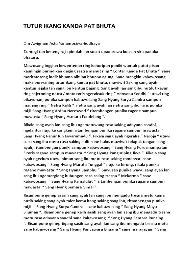 Tutur Ikang Kanda Pat Bhuta | PDF | Hindu Prayer And Meditation | Indian Religions