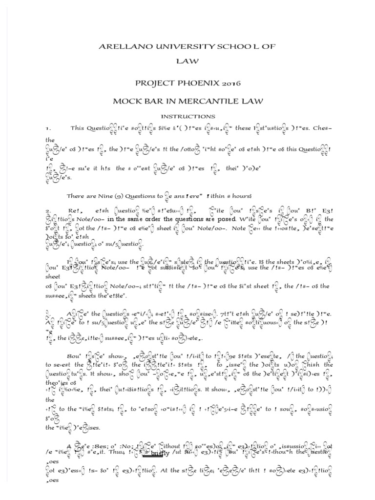 Project Phoenix 2016 Mock Bar in Mercantile Law: Arellano University ...