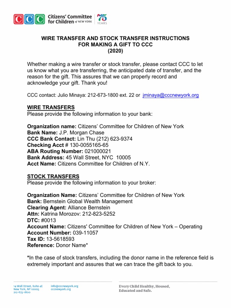 CCC Gift Transfer Instructions | PDF | Finance & Money Management ...