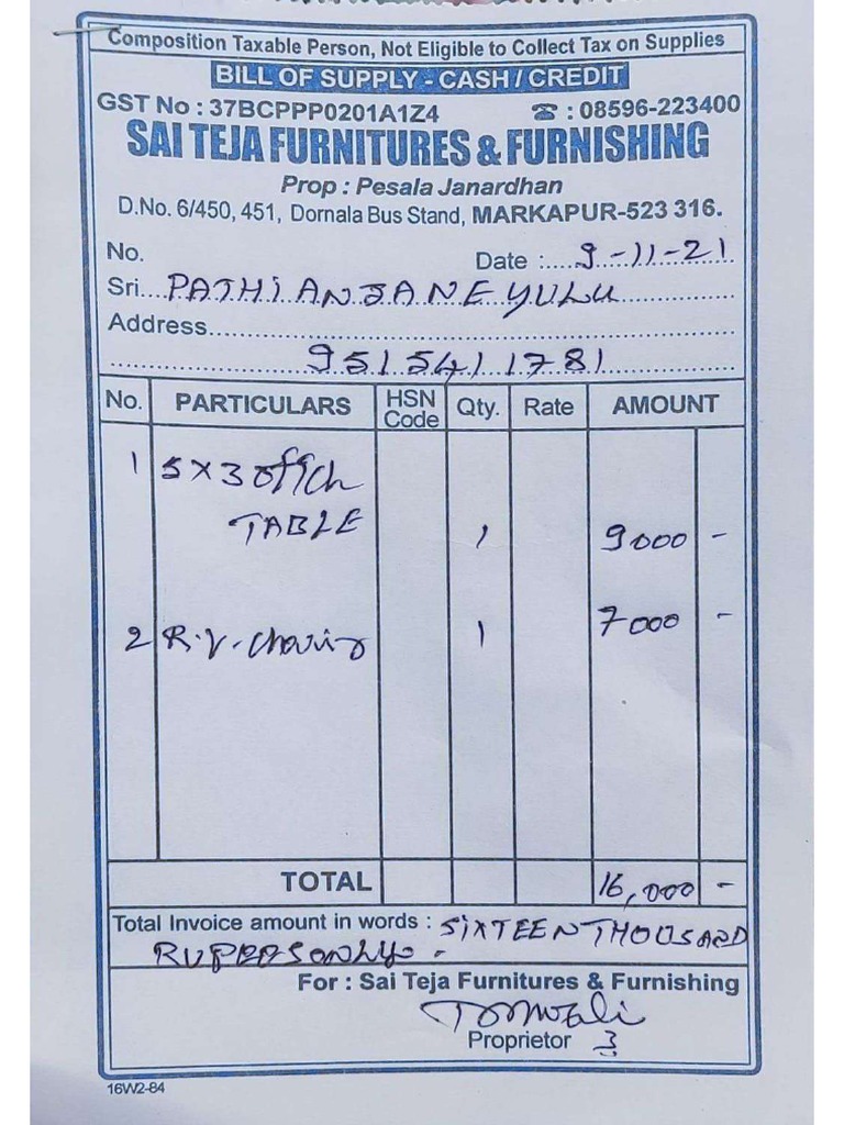 Office Table and Chair Invoice | PDF