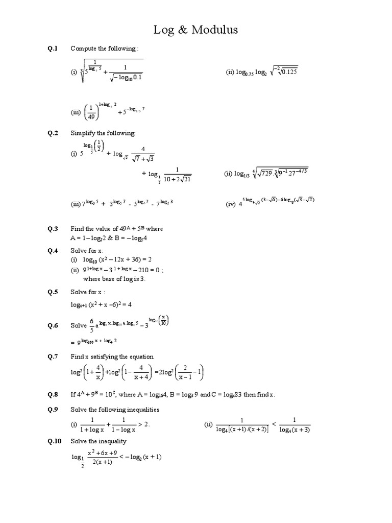 Log & Modulus | PDF | Mathematics | Logarithm