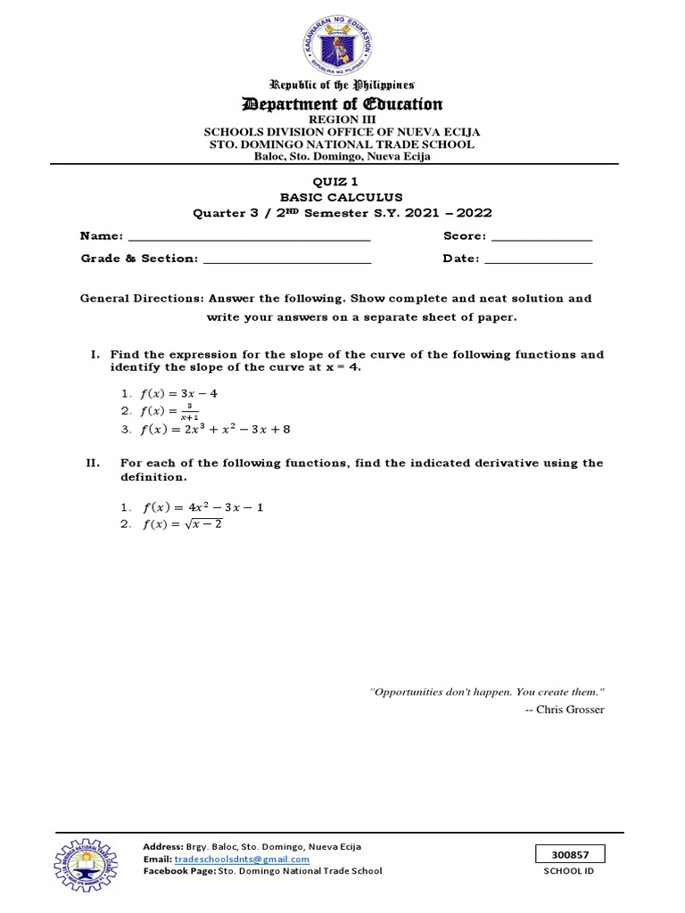 Basic Calculus-Week 4-Quiz-1-Modular | PDF
