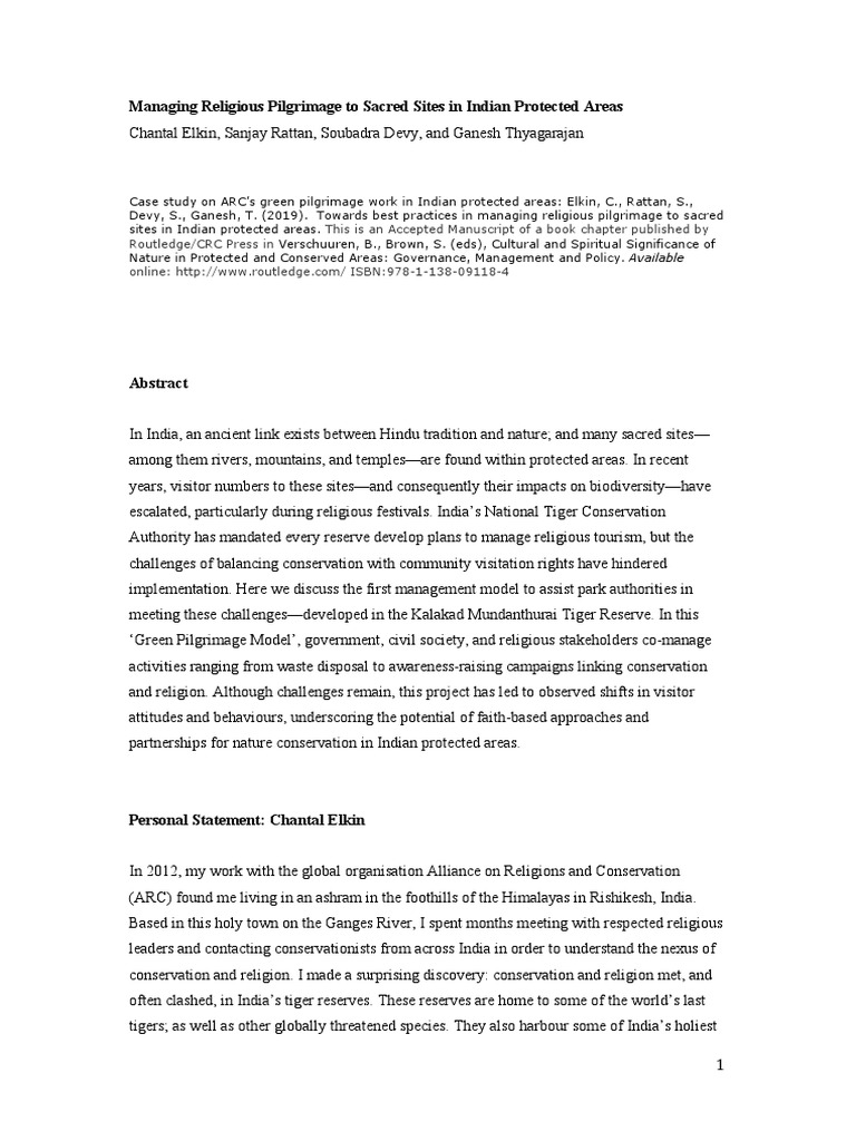 Managing Religious Pilgrimage To Sacred Sites in Indian Protected Areas ...