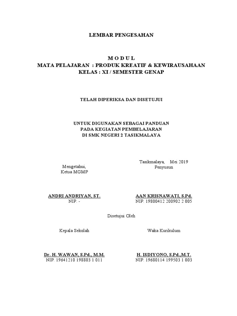 Modul PKK Kelas XI SMT Genap | PDF