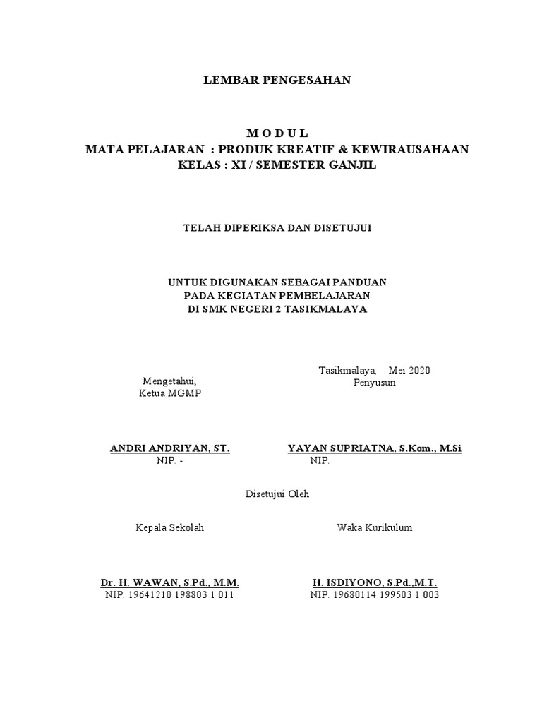 Modul PKK Kelas XI SMT Ganjil | PDF