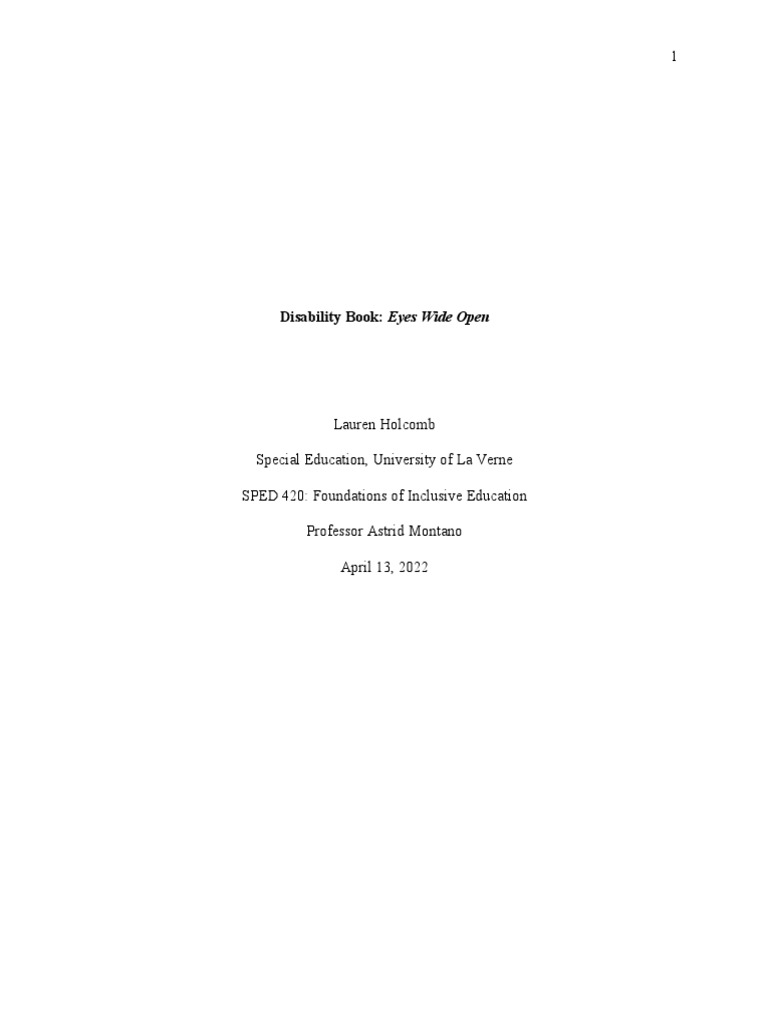 Disability Book Reflection | PDF | Disability | Visual Impairment