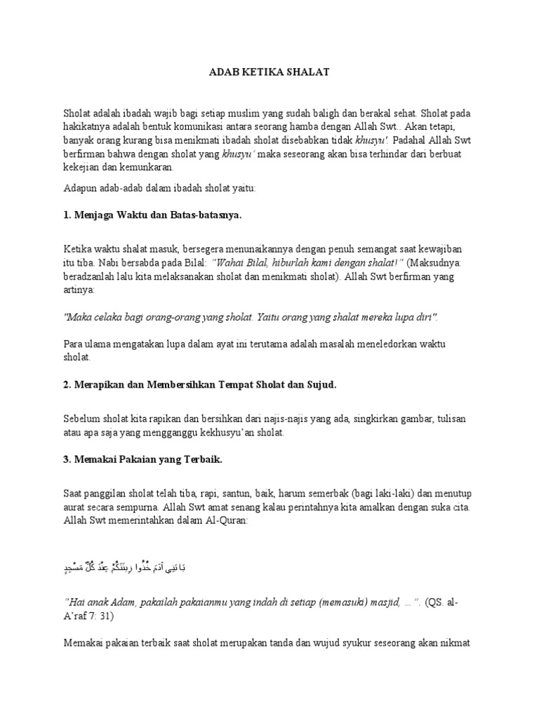 Adab Ketika Shalat | PDF