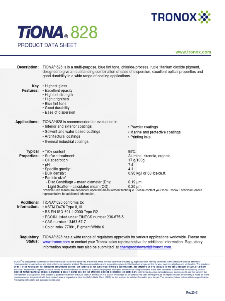 Product Data Sheet: Description: Tiona | PDF | Titanium Dioxide | Chemistry
