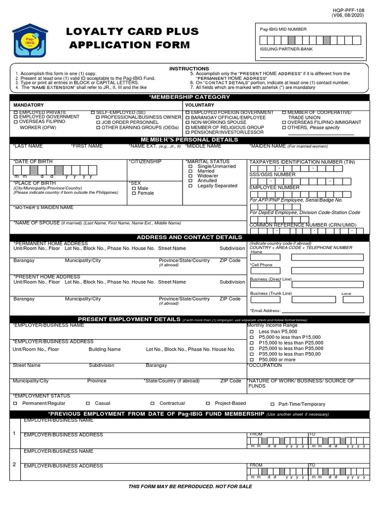PFF108 LoyaltyCardPlusApplicationForm V06-1 | PDF | Identity Document | Banks