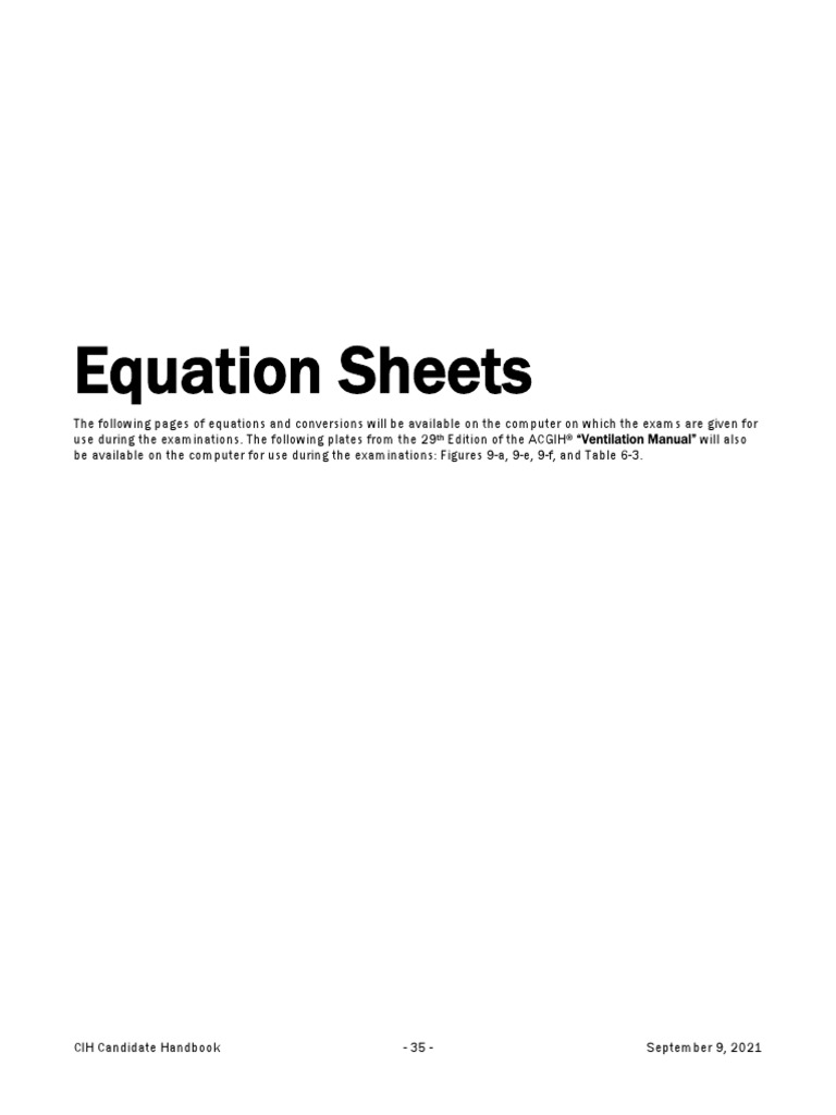 CIH Equation Sheets | PDF | Technology & Engineering