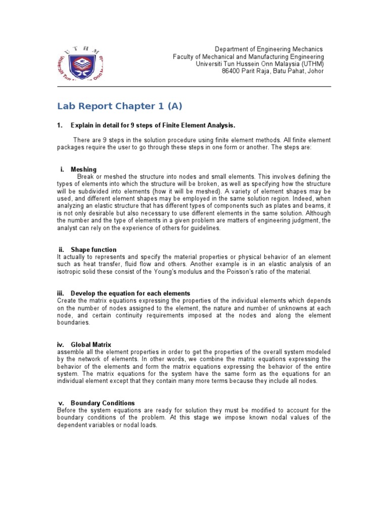 Lab Report Chapter 1 (A) | PDF | Finite Element Method | Equations